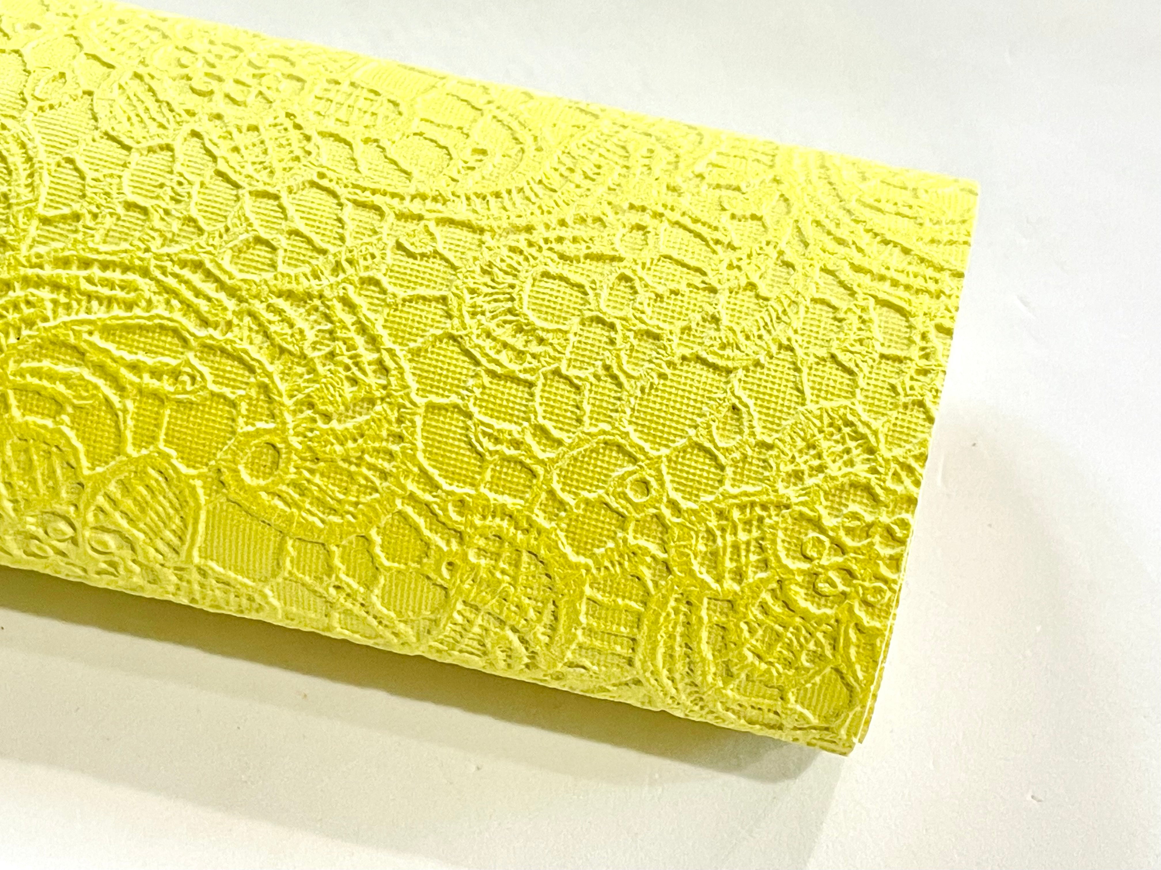 Lemon Yellow Gelato Lace Embossed Faux Leatherette Sheet – Oliver and May