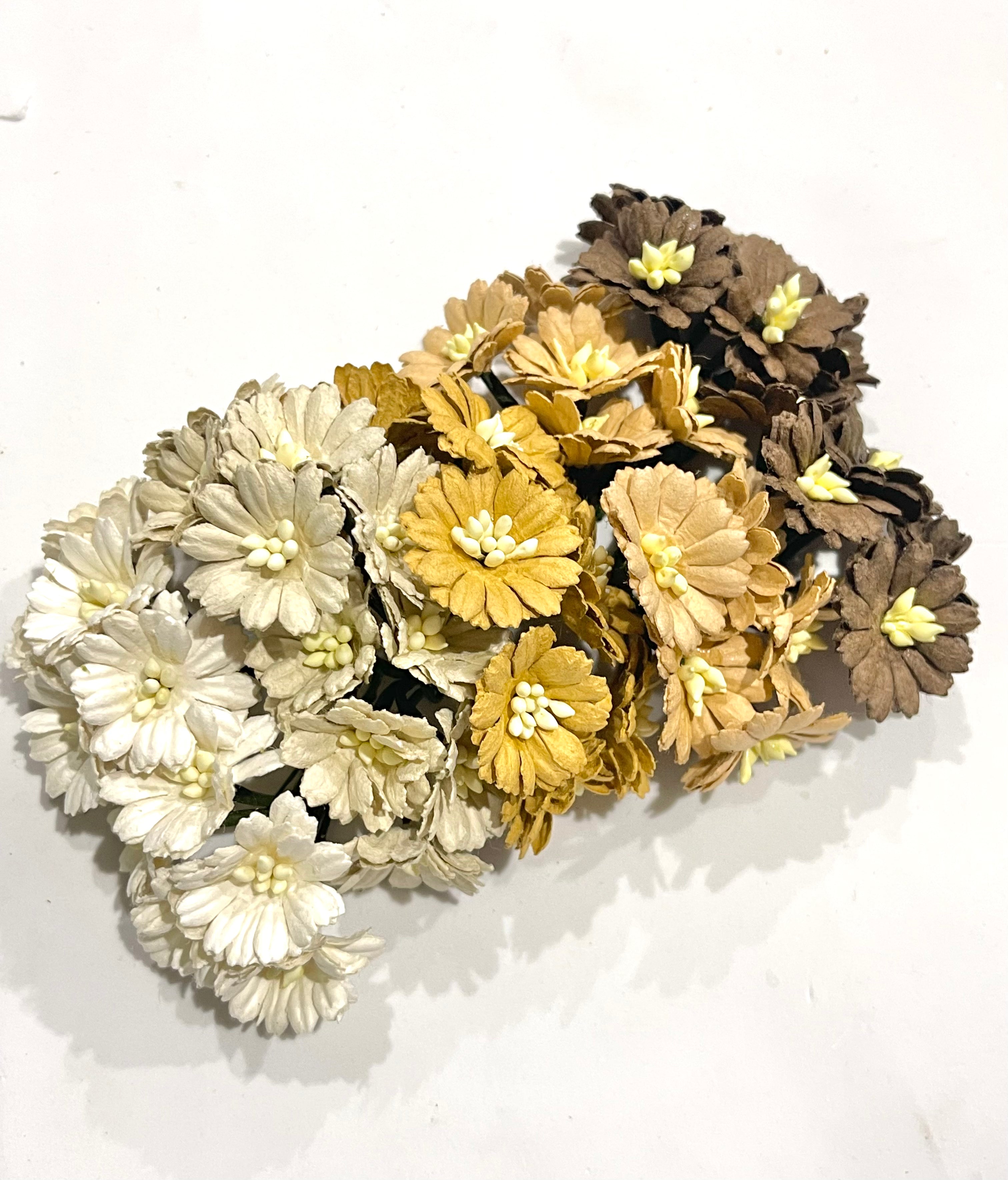 25 pcs Brown and White Mix Cosmos Daisies Mulberry Paper Flowers - 25m ...